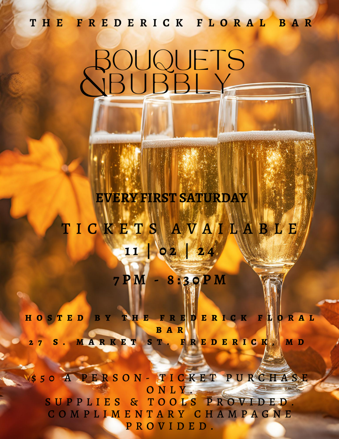 Bouquets & Bubbly @ The Frederick Floral Bar • Downtown Frederick ...